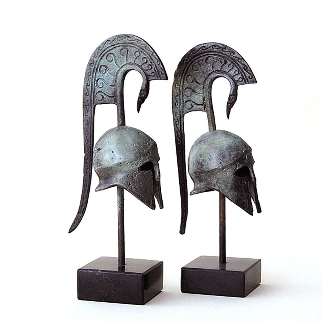 Ancient Greek Helmet With Serpent Crest Bronze Metal Sculpture, Ancient ...