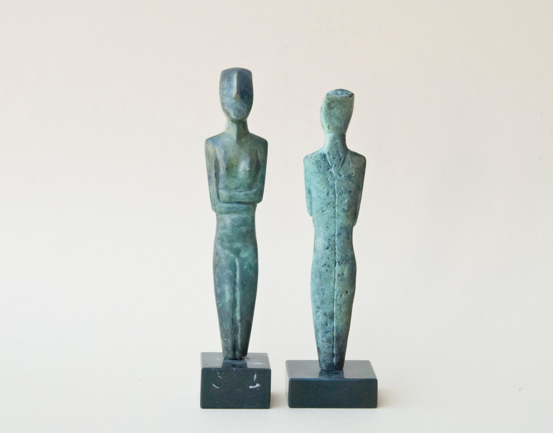 Greek Cycladic Figurine Statue, Bronze Metal Art Sculpture, Minimalist ...