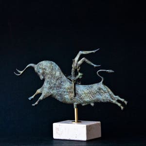 Greek Minoan Bull Leaping Bronze Statue, Crete Museum Replica Metal ...