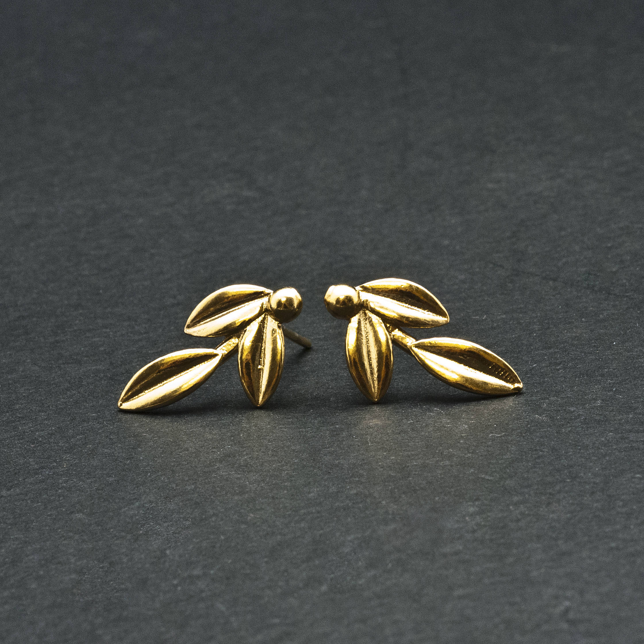 Gold Olive Leaves Small Stud Earrings, Greek Goddess Athena Jewelry