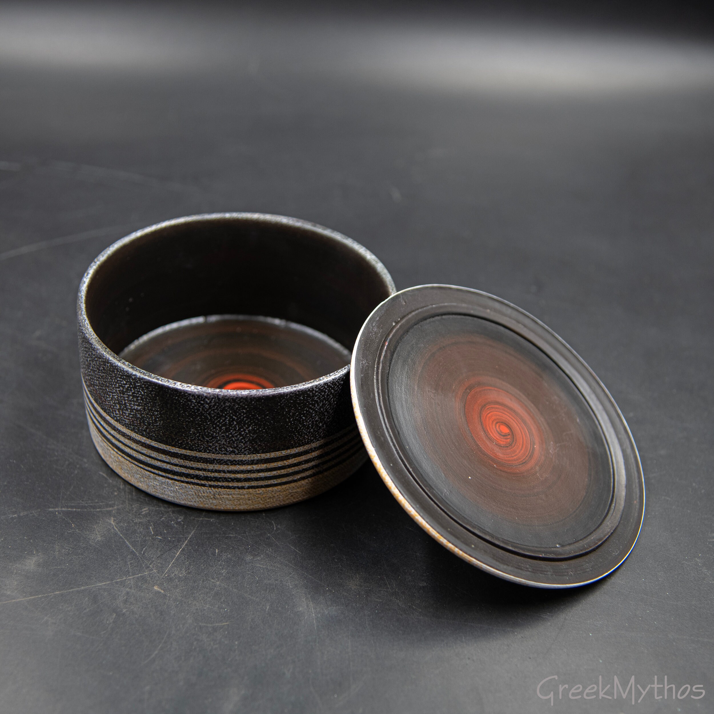 Ancient Greek Minoan Terracotta Box, Hand-Painted Black & White ...