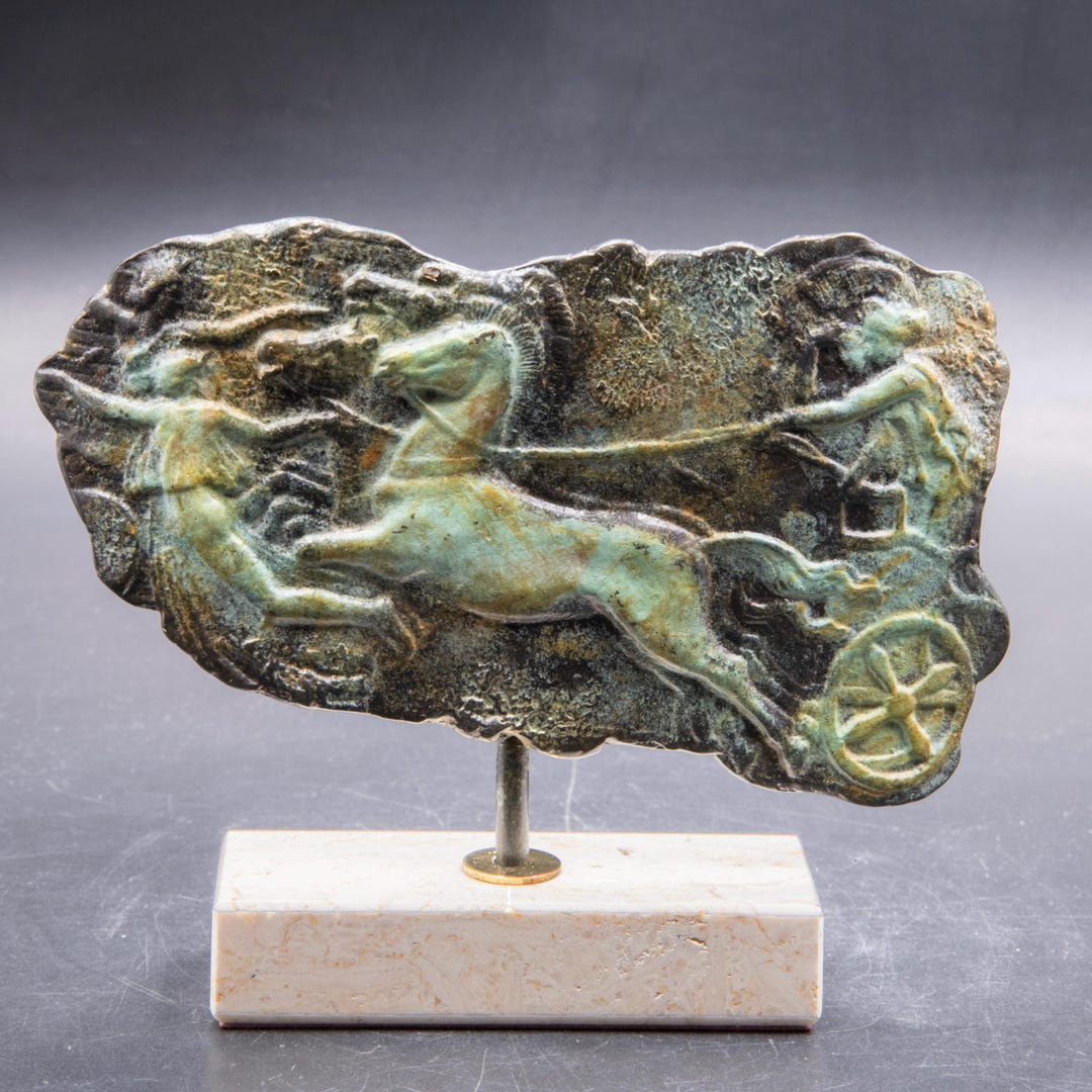 Ancient Greek Horses and Chariot With Warrior Charioteers Bronze Relief ...
