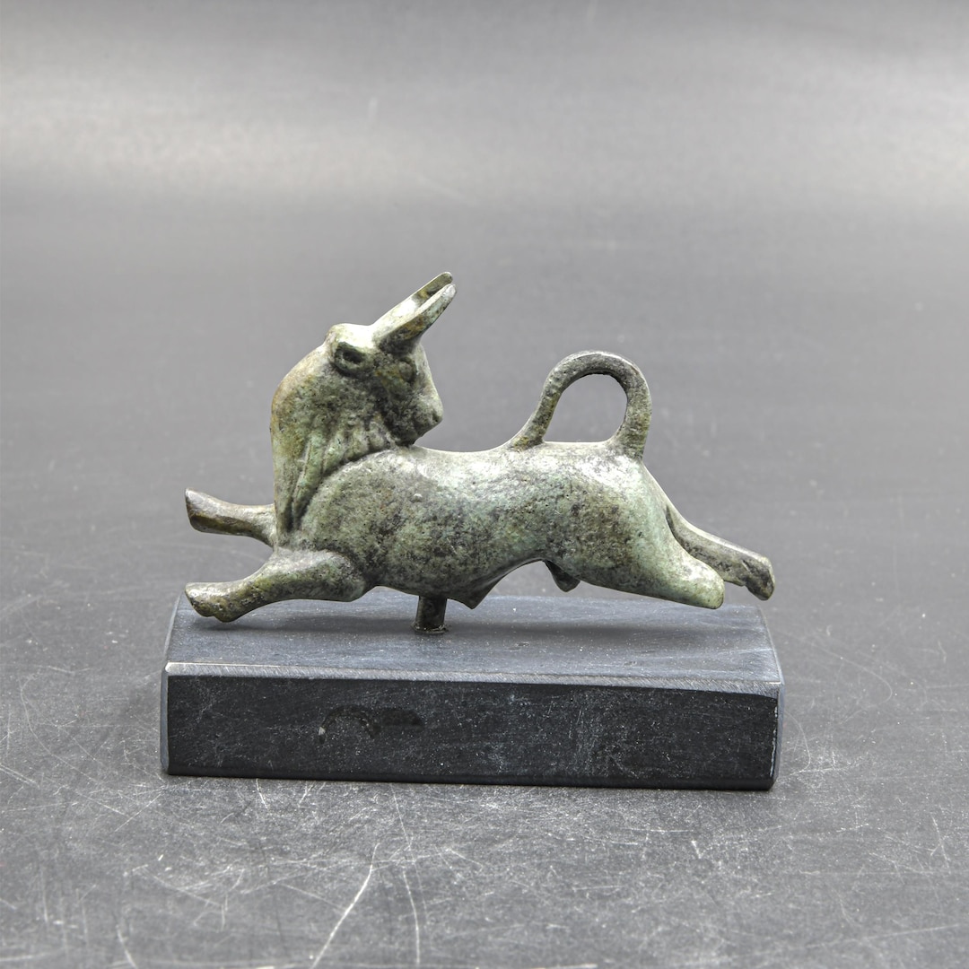 Greek Minoan Bull Small Bronze Sculpture, Bull in Leap Metal Sculpture ...