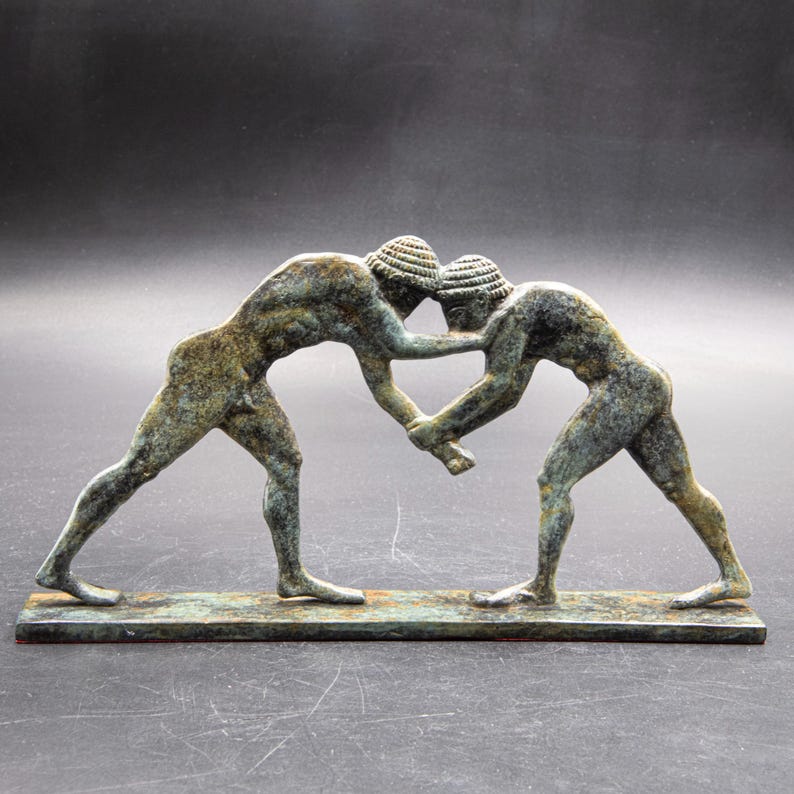 Ancient Greek Wrestling Athletes Bronze Statue, Ancient Greece Olympic ...