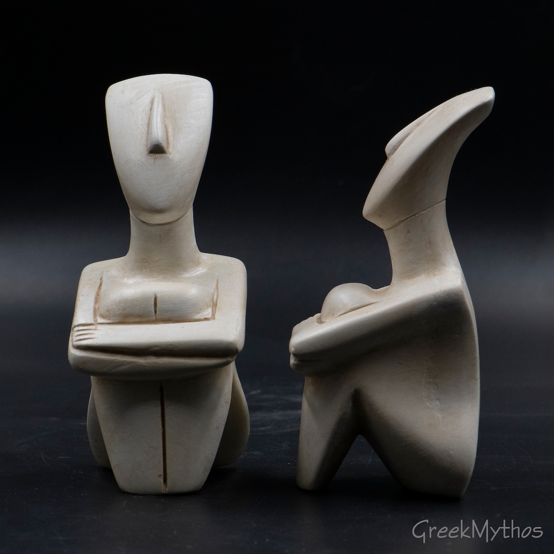 Greek Cycladic Sitting Abstract Figurine Statue, Ancient Minimalist Art ...