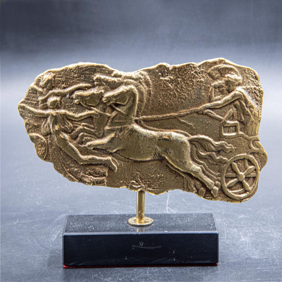 Ancient Greek Horses Chariot and Charioteers Bronze Relief Sculpture ...
