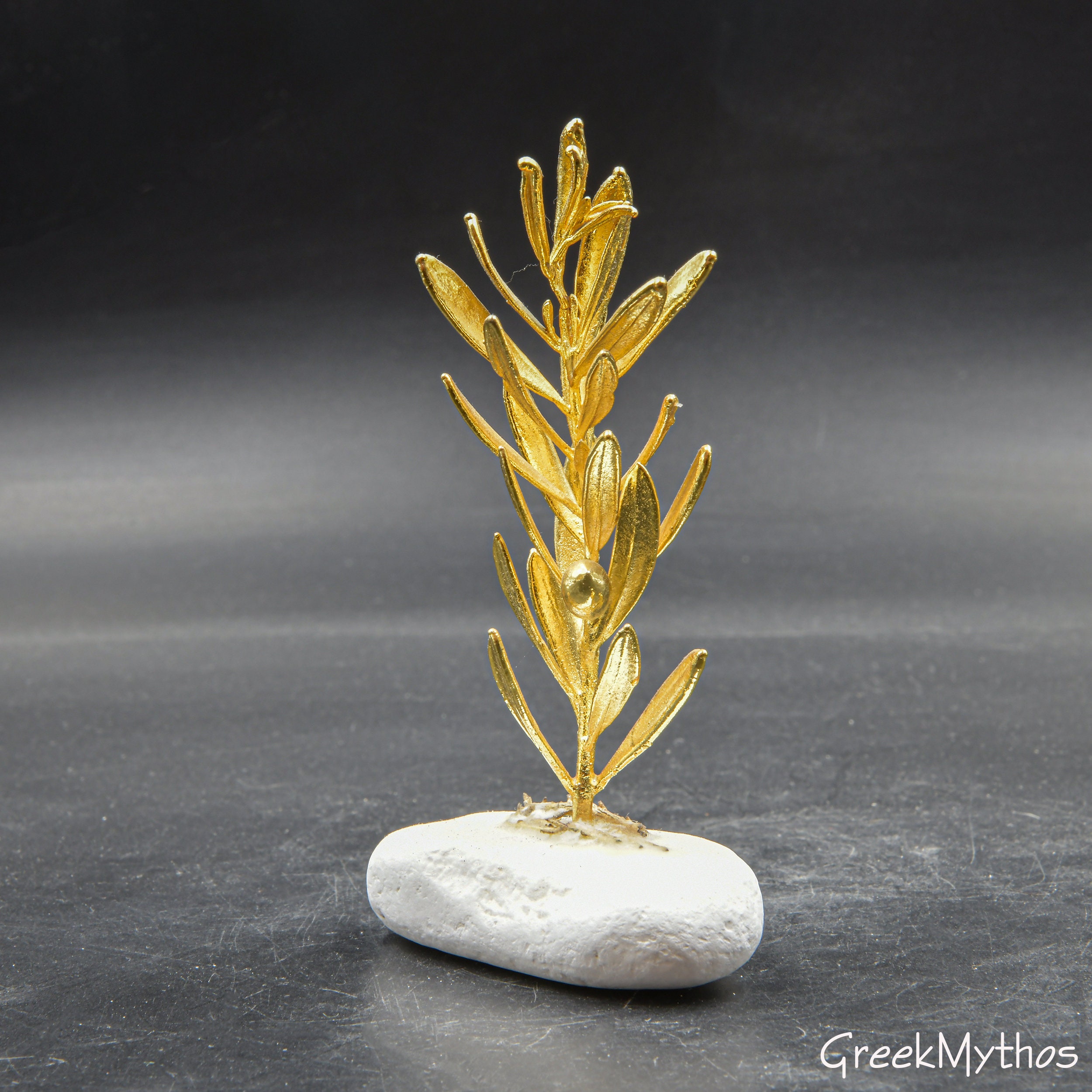 Gold Olive Tree Branch on White Marble, Real Natural Olive Tree Branch ...