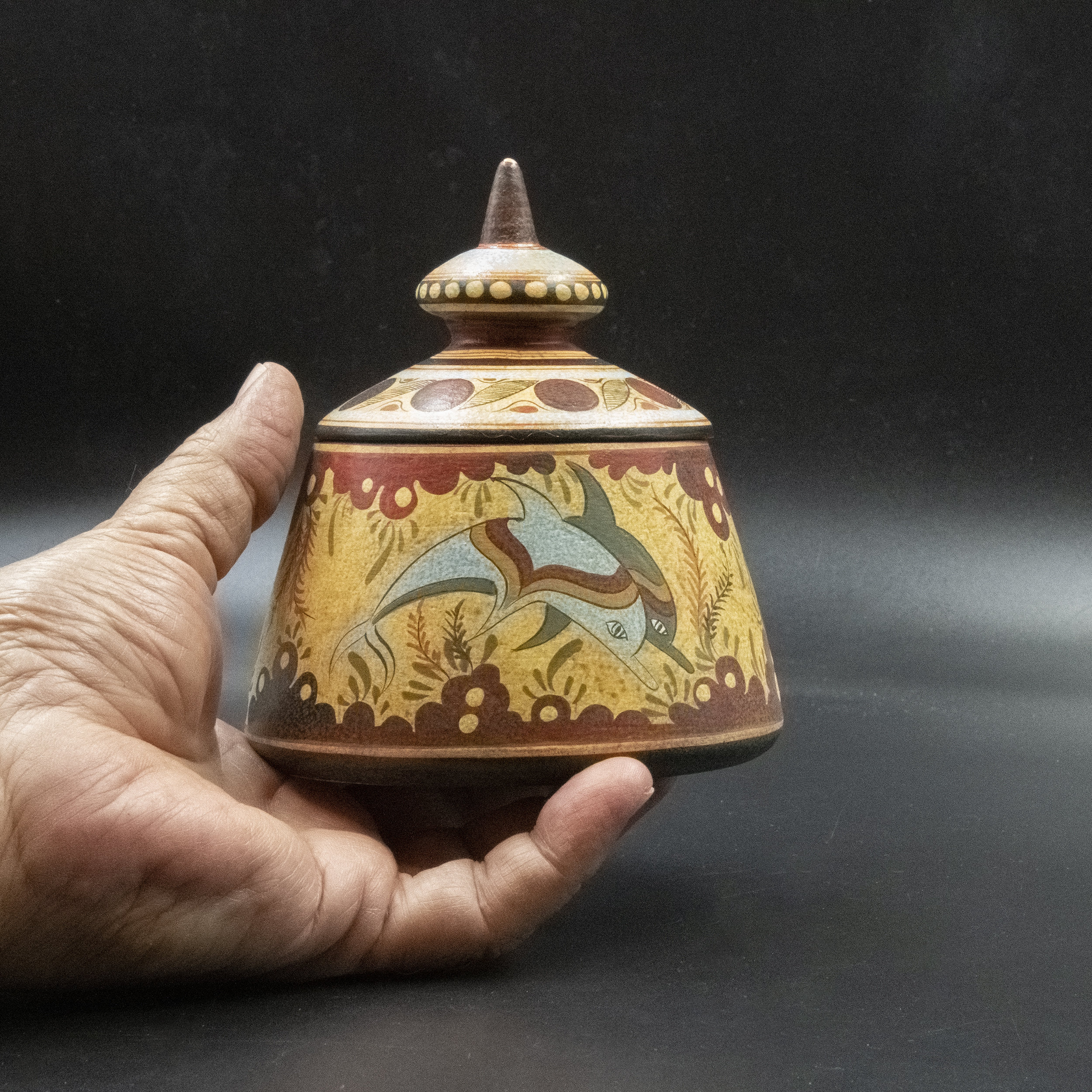 Greek Minoan Terracotta Box, Container with Lid and Hand-painted ...