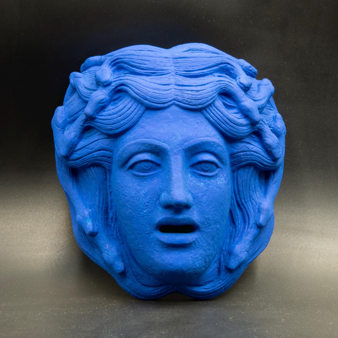 Medusa and Snakes Blue Mask, Ancient Greek Mythology Monster Head of ...