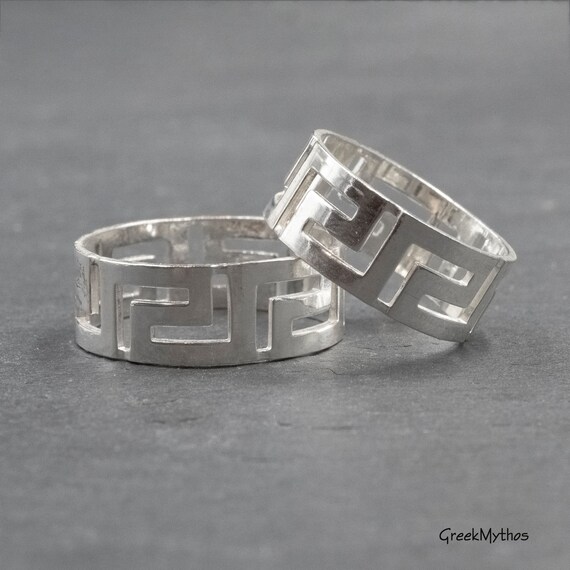 Sterling Silver Greek Key Wide Band Ring Unisex Greek Key | Etsy