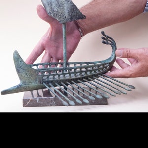 Ancient Greek Ship With Oars and Sail, Bronze Warship Sculpture ...