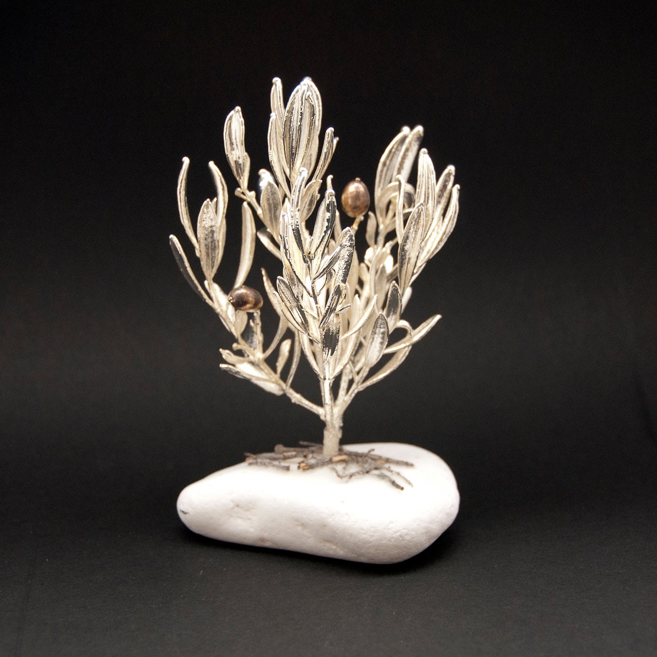 Olive Tree from Real Natural Branch Pure Silver-plated