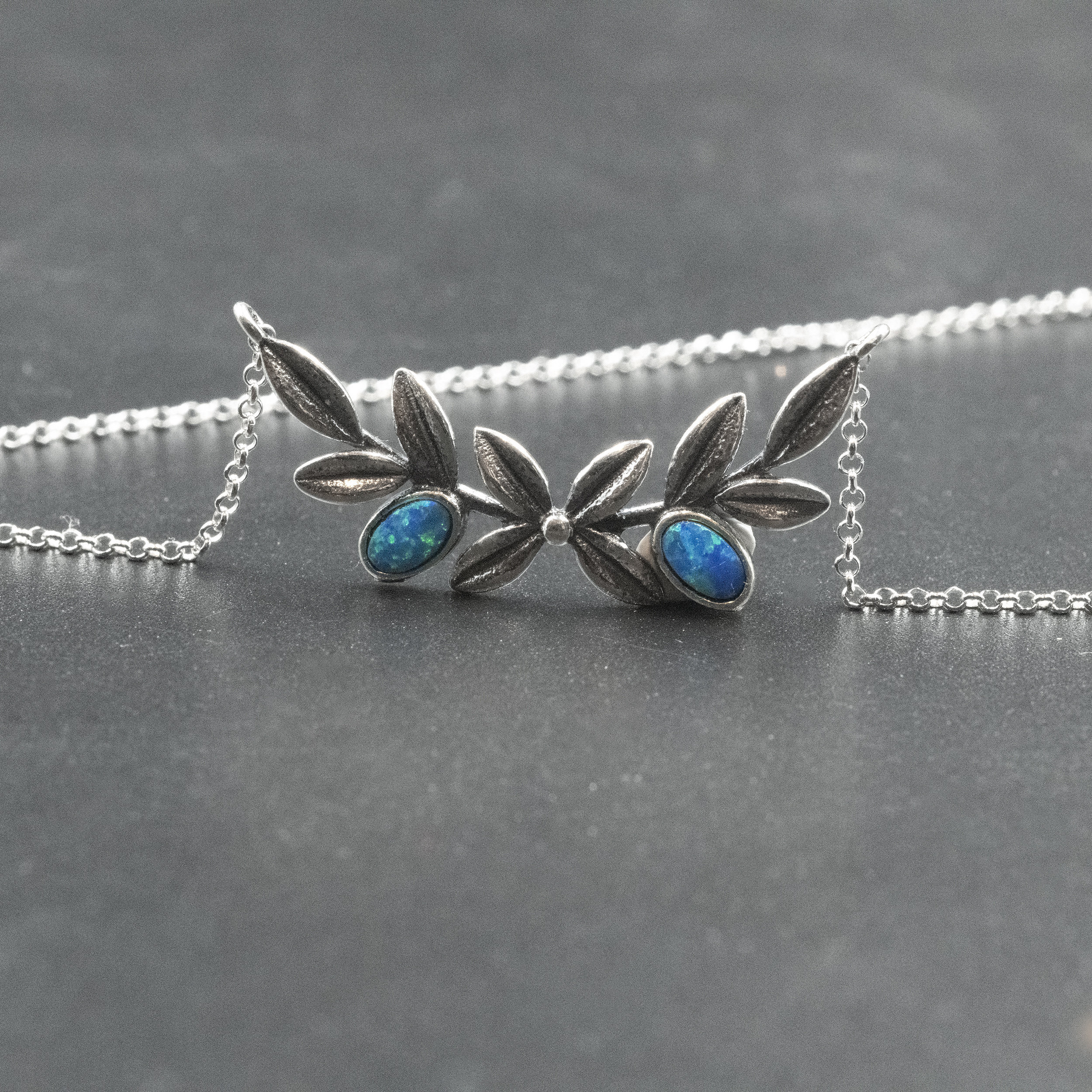 Sterling Silver and Opal Olive Leaves Necklace, Elegant and Delicate ...