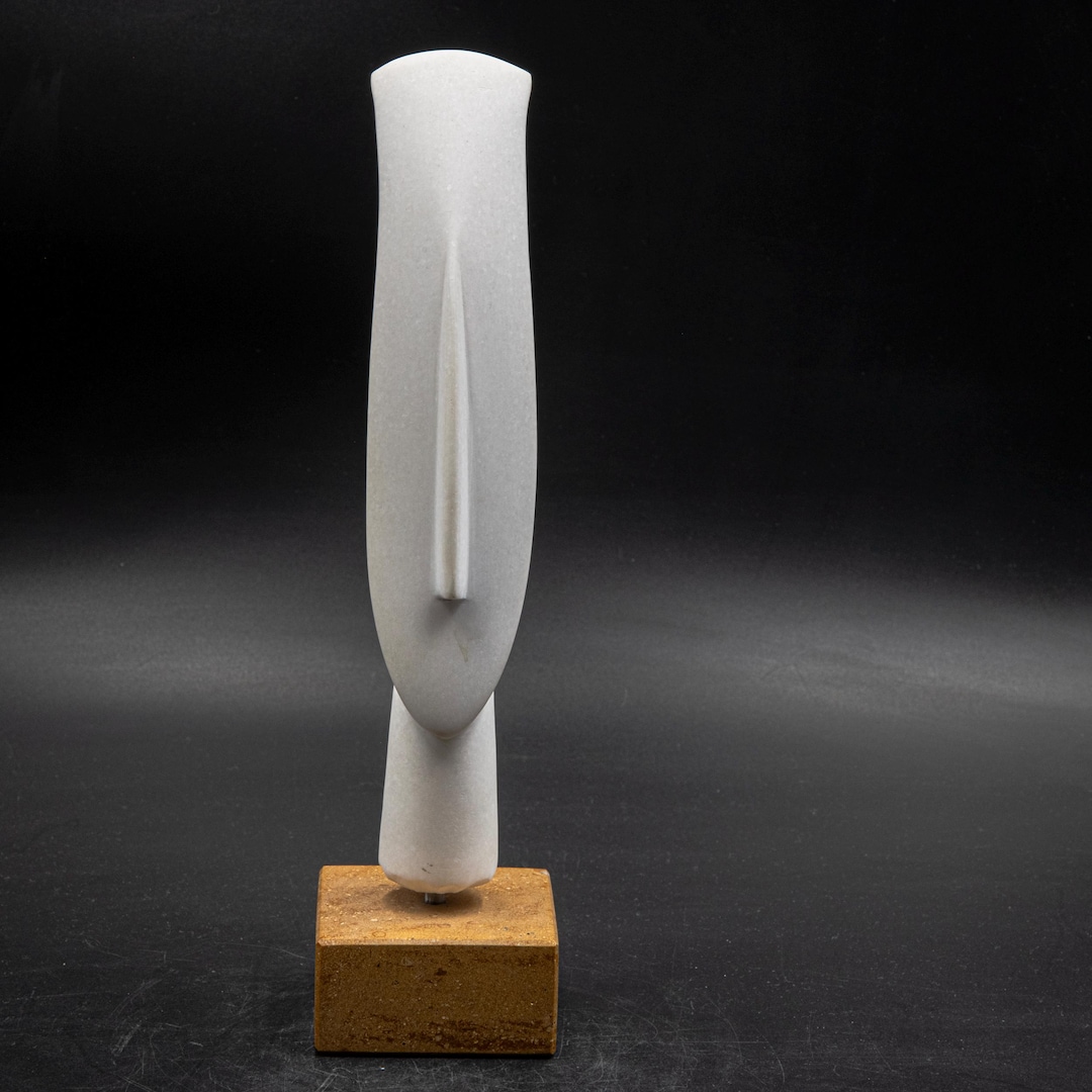 Cycladic Figurine Head Statue Hand-sculpted in White Marble, Minimalist ...