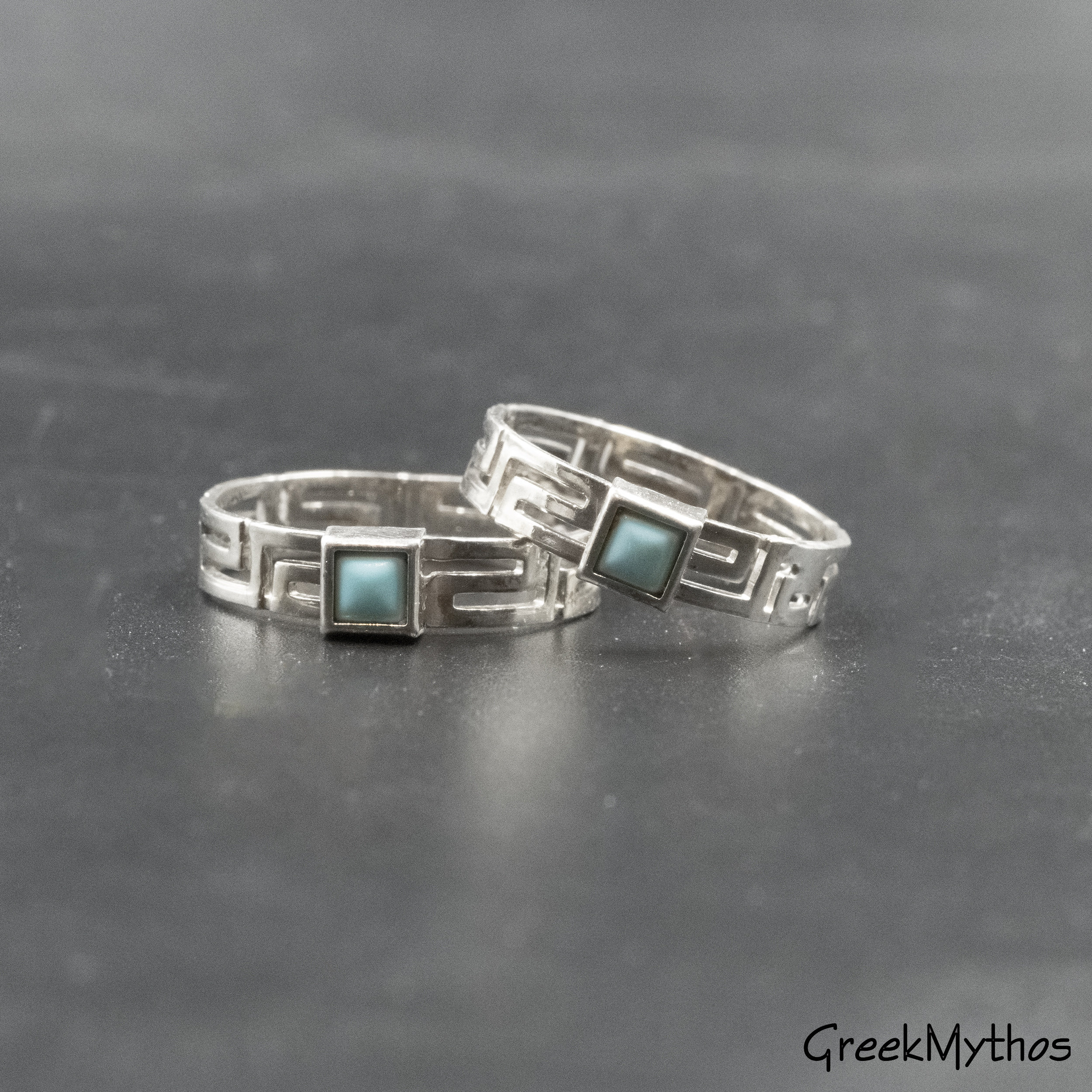 Greek Key Sterling Silver and Stone Ring, Greek Wedding Band, Cut Out ...