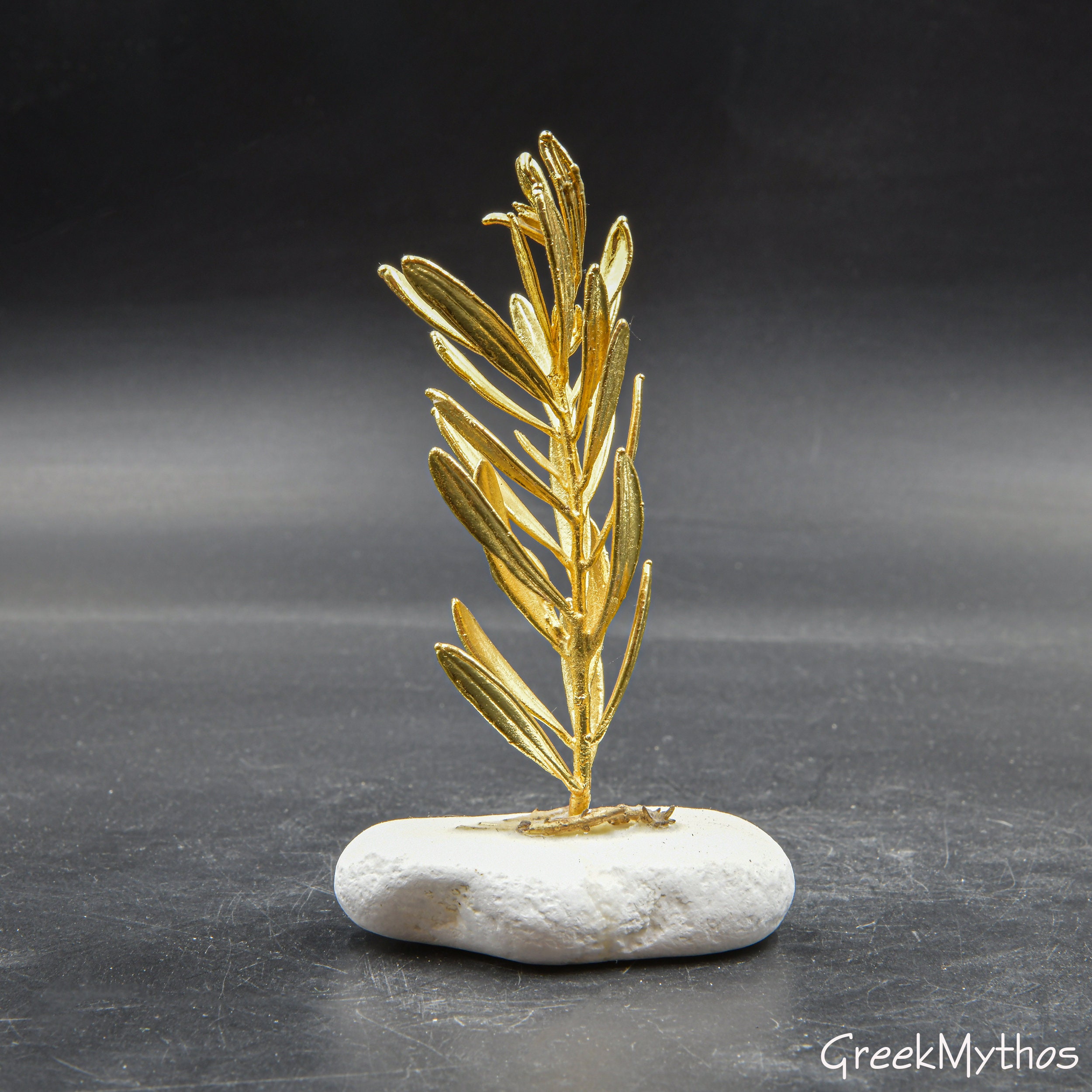 Gold Olive Tree Branch on White Marble, Real Natural Olive Tree Branch ...