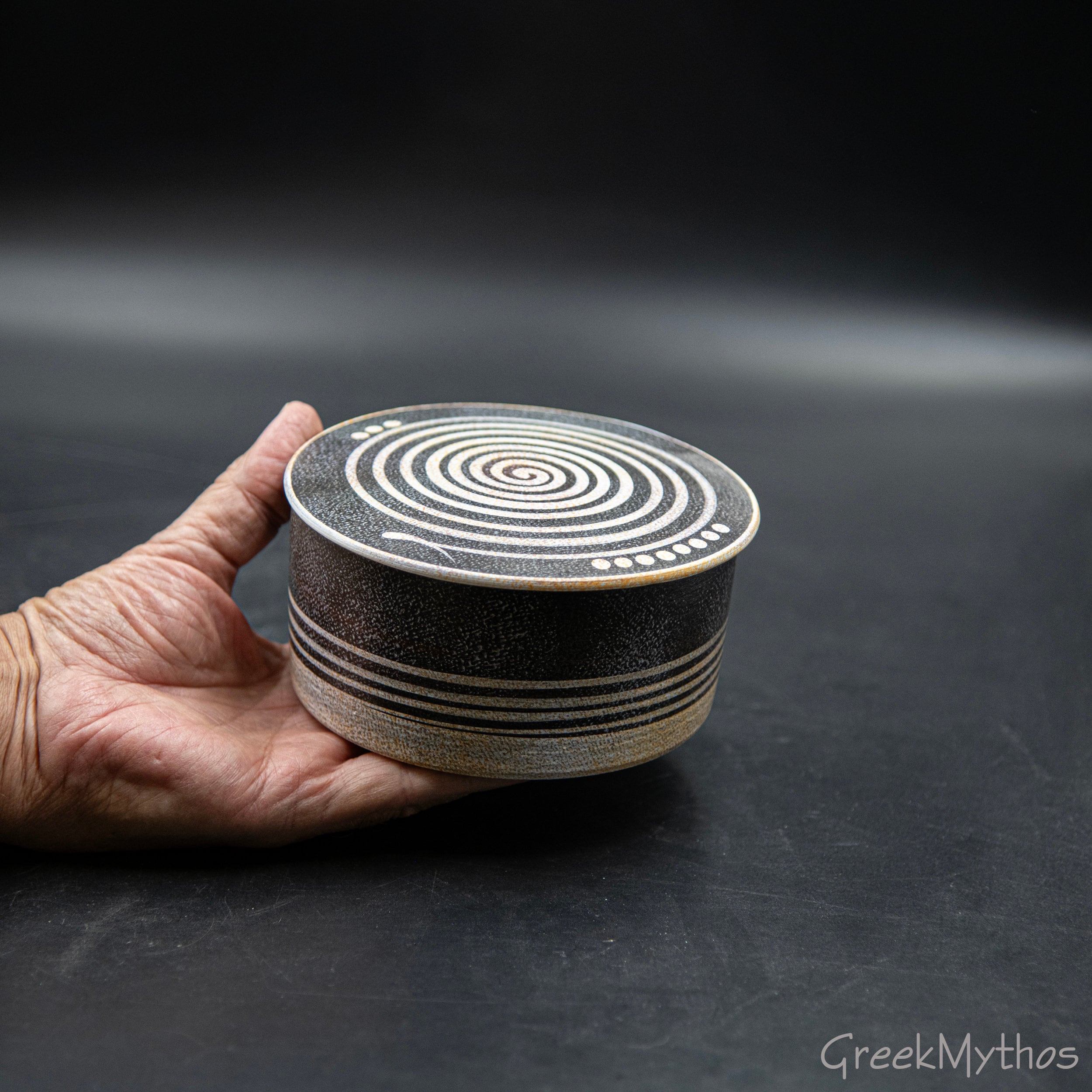 Ancient Greek Minoan Terracotta Box, Hand-Painted Black & White ...