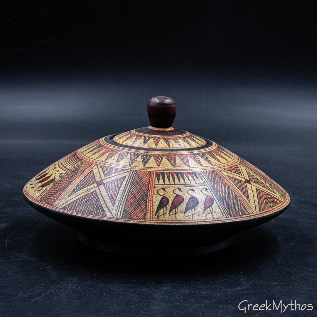 Ancient Minoan Vase With Lid, Terracotta Container Hand-painted in ...