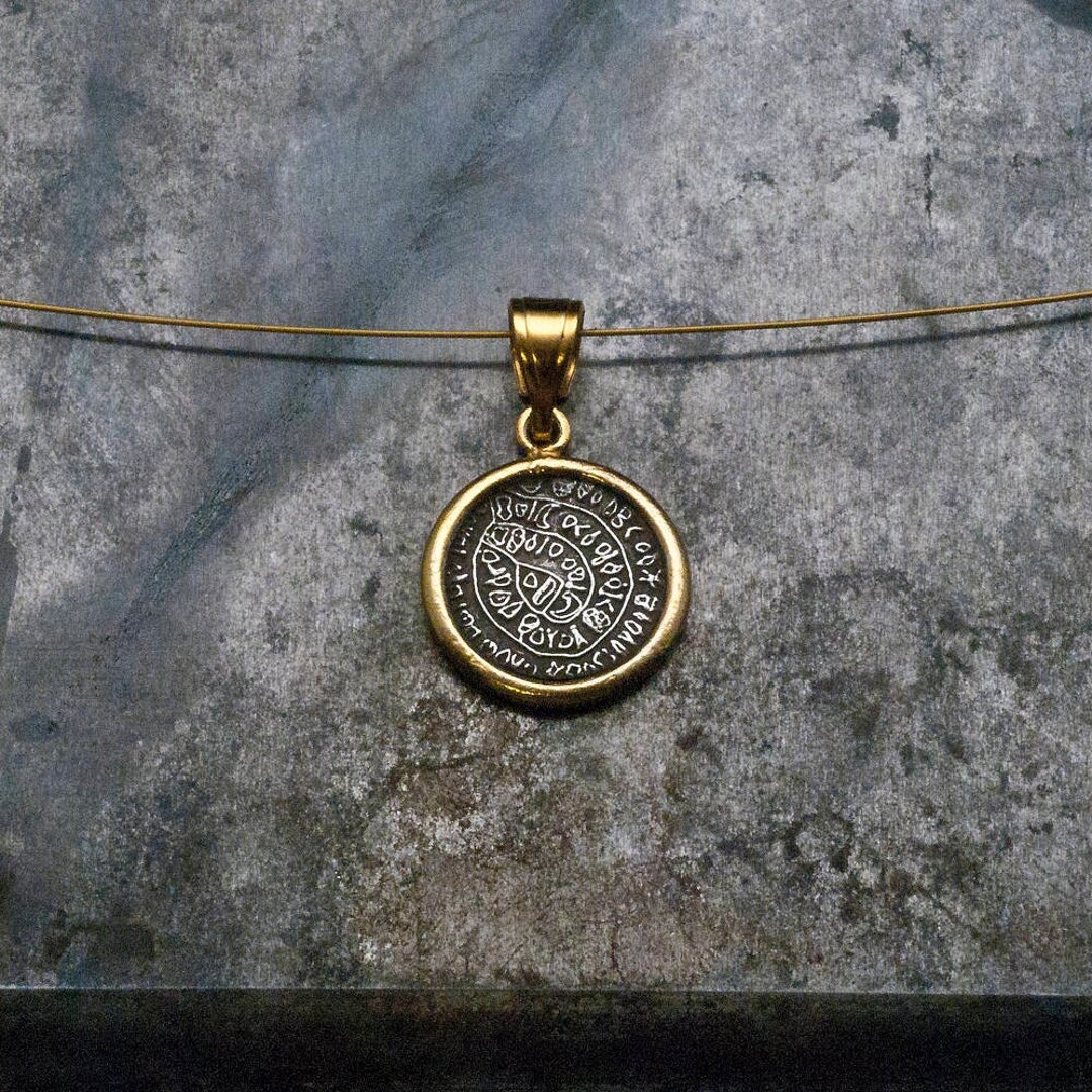 Greek Necklace Phaistos Disc, Unisex Gold and Sterling Pendant, Ancient ...