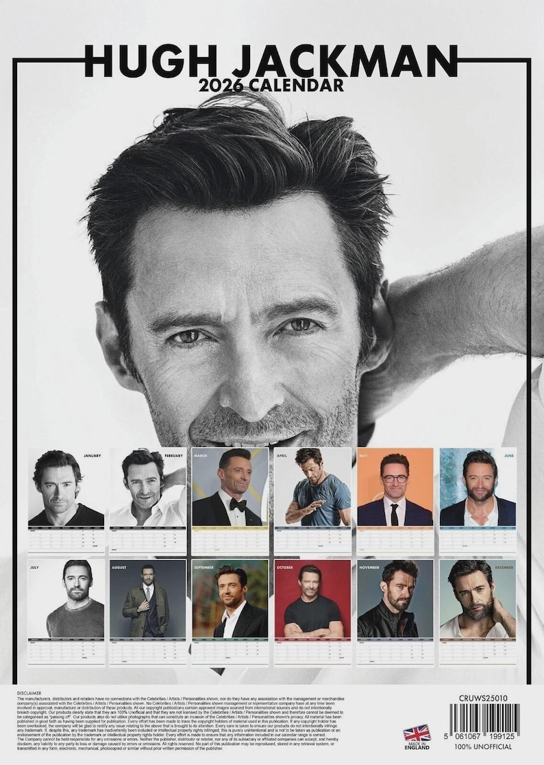 Hugh Jackman 2026 Calendar Wall Large A3 Size - Etsy