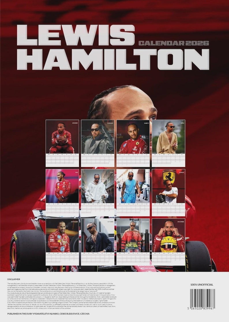 Lewis Hamilton 2026 Calendar Wall Large A3 Size - Etsy