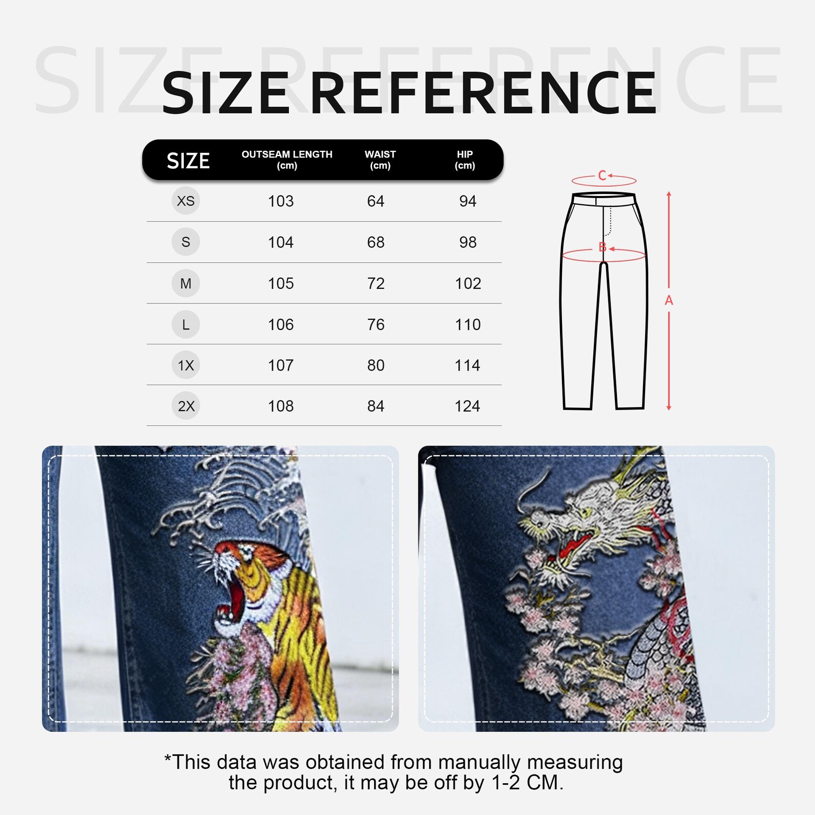 Painted Dragon Tiger Jeans, High Waisted Wide Leg Denim, Asian ...