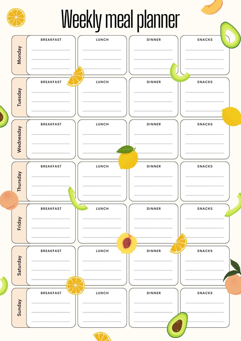 Printable Weekly Meal Planner | Family School Lunch Organizer (A4, US ...