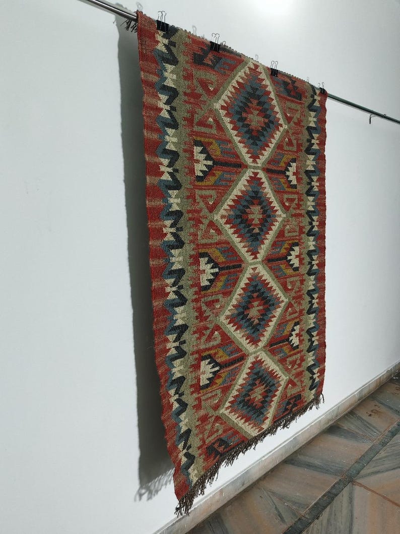 Red Peruvian Rug - Handmade Vintage Kilim Motif Runner - Indian ...