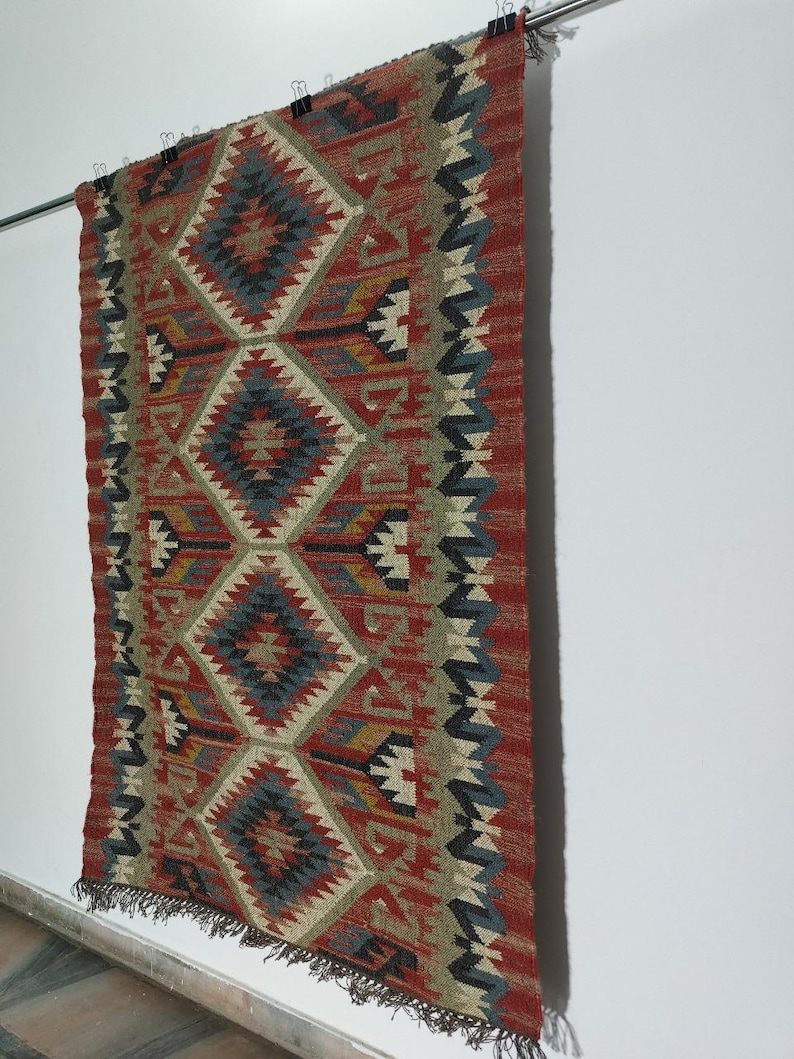 Red Peruvian Rug - Handmade Vintage Kilim Motif Runner - Indian ...