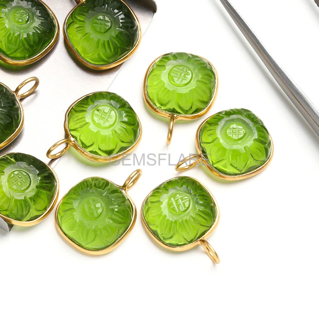 Natural Peridot Quartz Carved Flower Sterling Silver Pendant, Carved ...