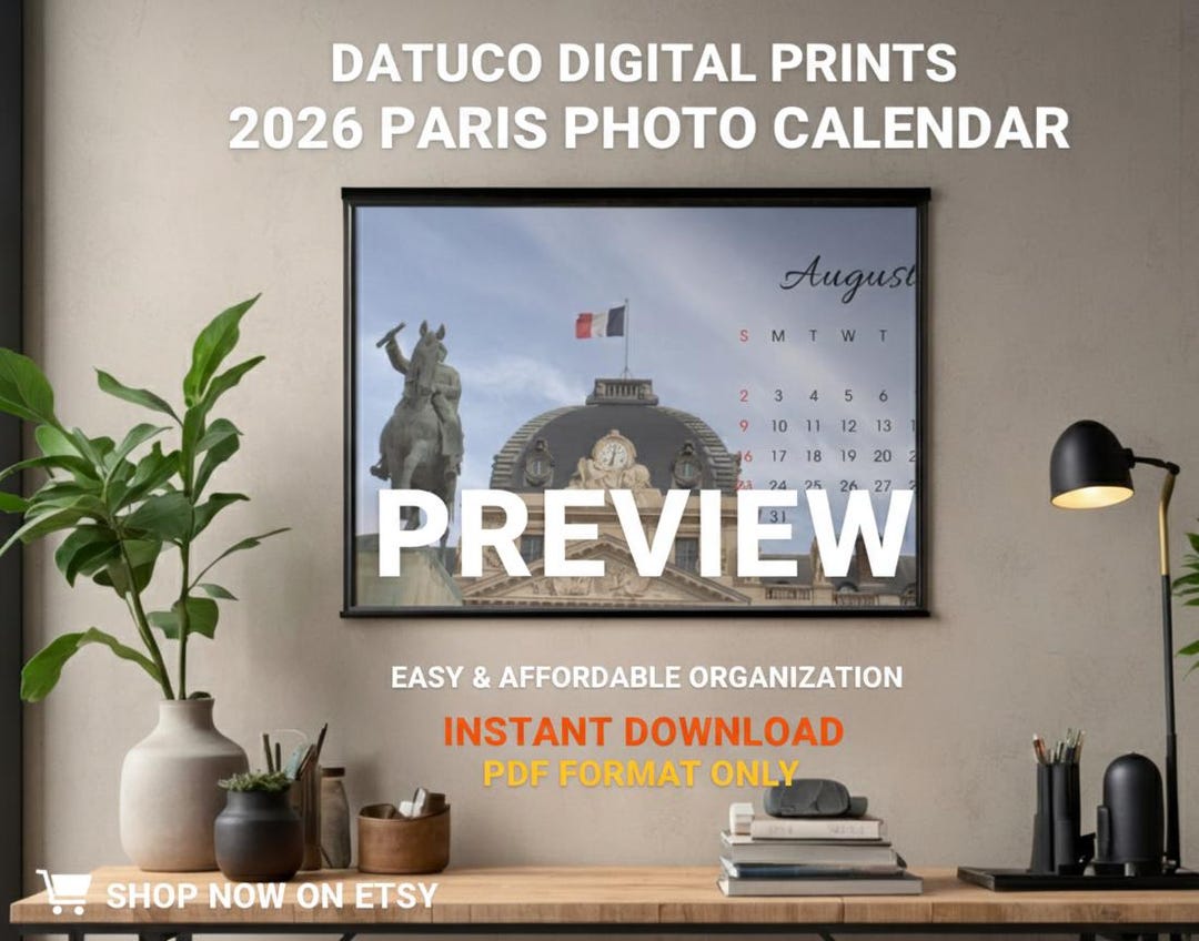 Paris 2026 Digital Calendar | Printable Wall Art With Original ...