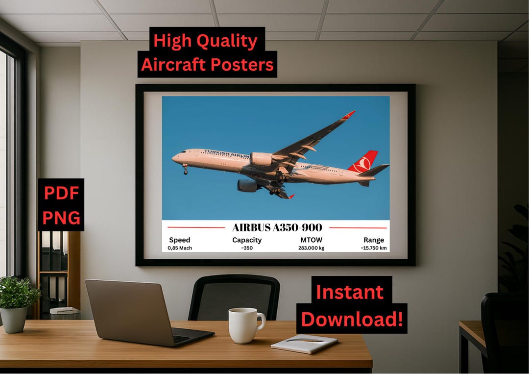AIRBUS A350-900 Aircraft Poster | Aviation Printable | Airplane Wall ...