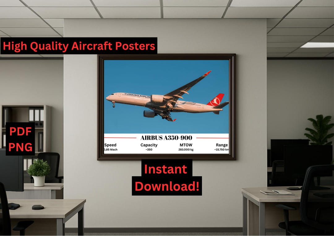 AIRBUS A350-900 Aircraft Poster | Aviation Printable | Airplane Wall ...