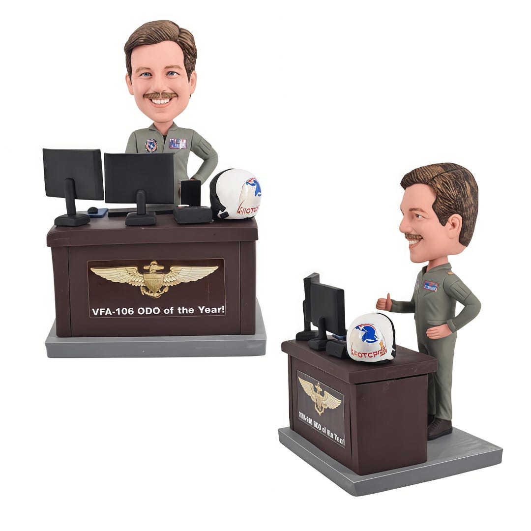 Custom Military Pilot Bobblehead With Office Scene - Personalized Naval ...