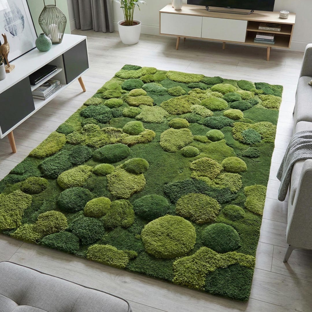 Moss Green Rug 7X10 8X10 Pebble Texture Area Rug | Nature Inspired ...