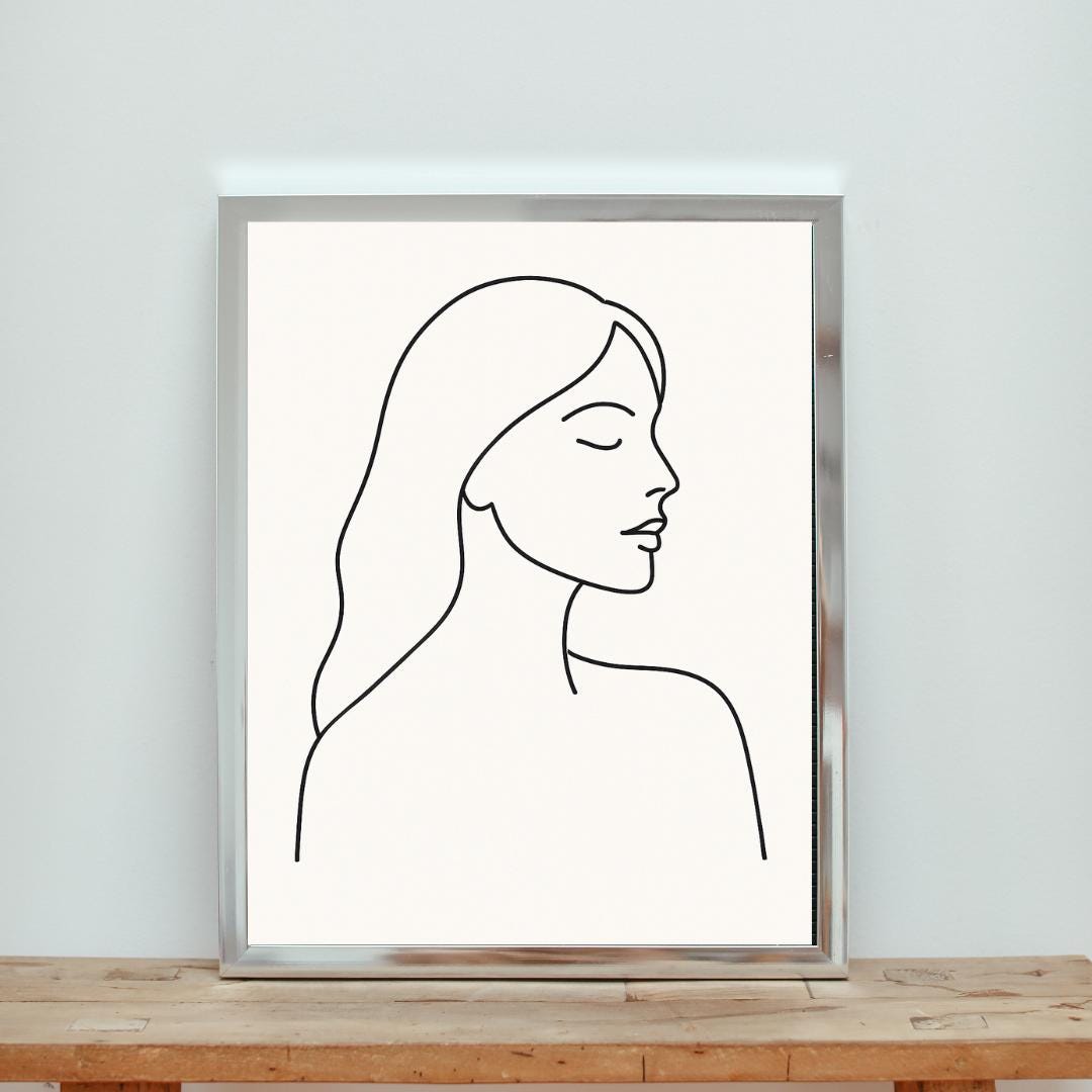 Minimalist Woman Line Art Print, Elegant One Line Drawing (A4 Digital ...