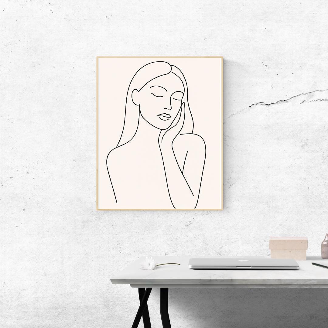 Minimalist One Line Woman Art Elegant Line Drawing A4 Printable Wall ...