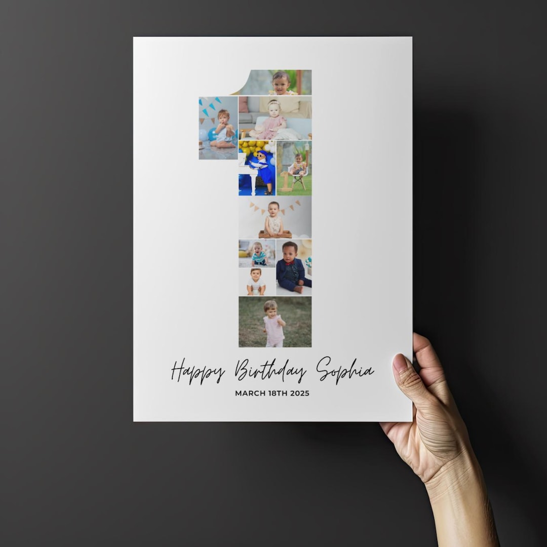 Personalized 1st Birthday Photo Collage, Number 1 Framed Print, Custom ...