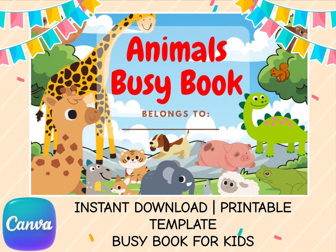 Animals Busy Book for Kids, Printable Activity Book, 64 Pages Canva ...