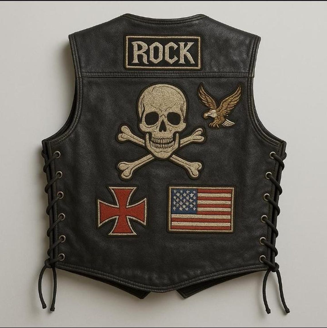 Mens Leather Biker Vest Rock Style Sleeveless Motorcycle Skull Patch ...