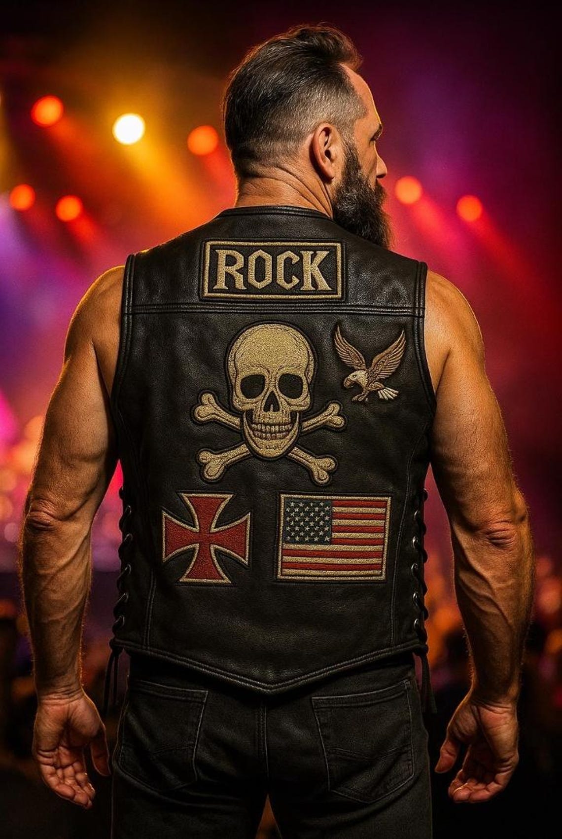 Mens Leather Biker Vest Rock Style Sleeveless Motorcycle Skull Patch ...