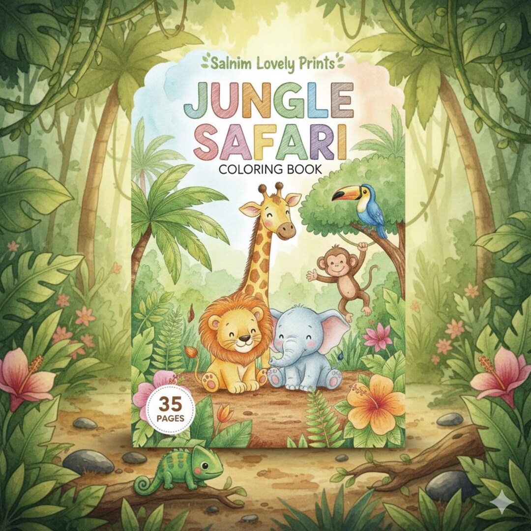 Cute Jungle Animals Coloring Pages, Safari Coloring Book, Mini Coloring ...