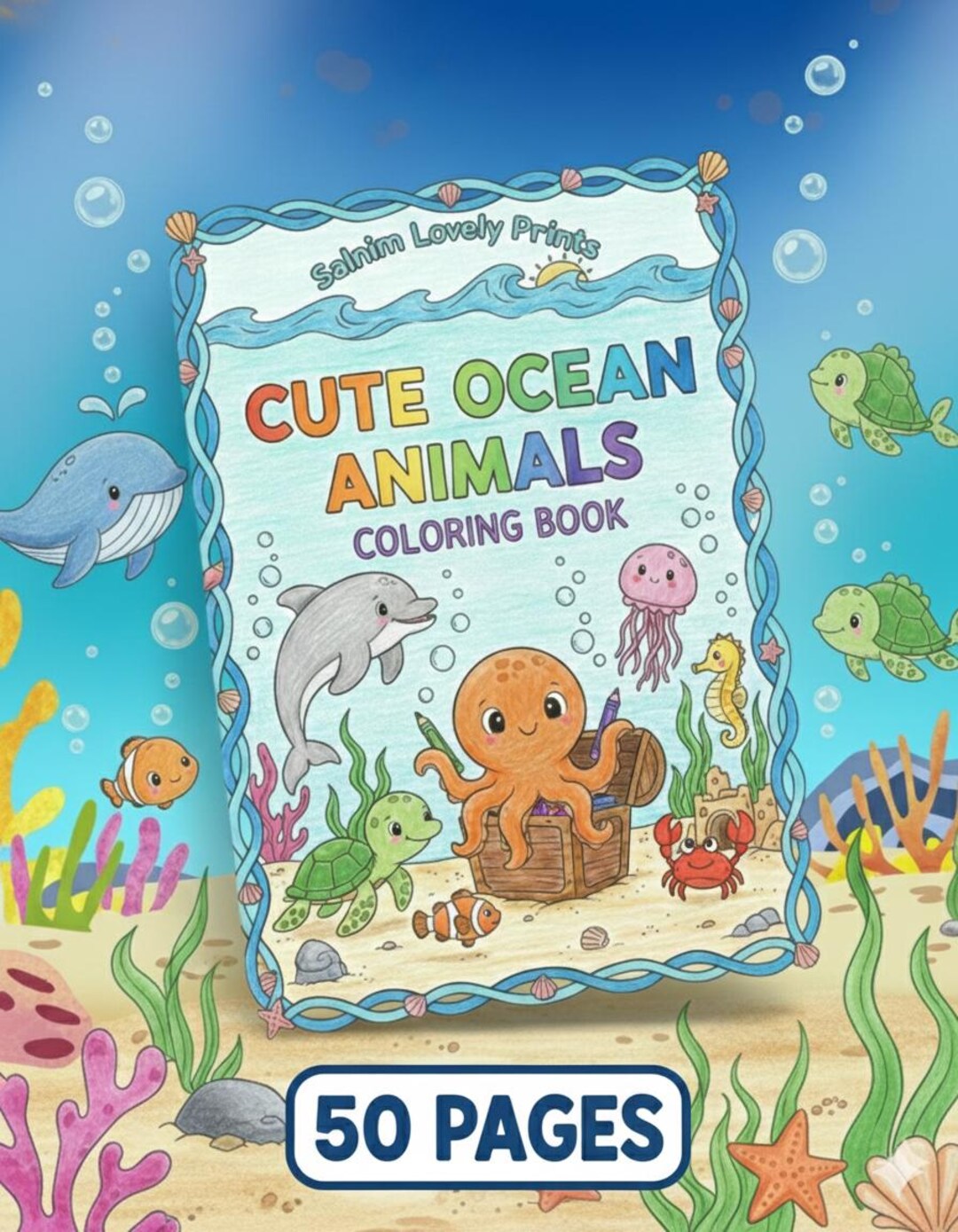 Cute Ocean Animals Coloring Pages, Fish Coloring Book, Mini Coloring ...