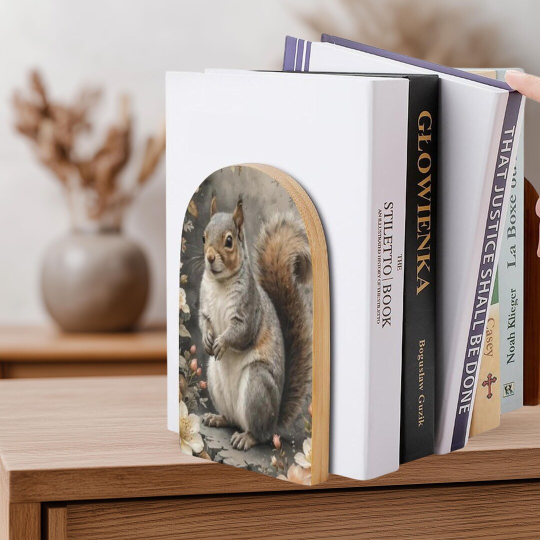 Squirrel Bookends, Beechwood L-shape Book Ends, Cottagecore Decor - Etsy