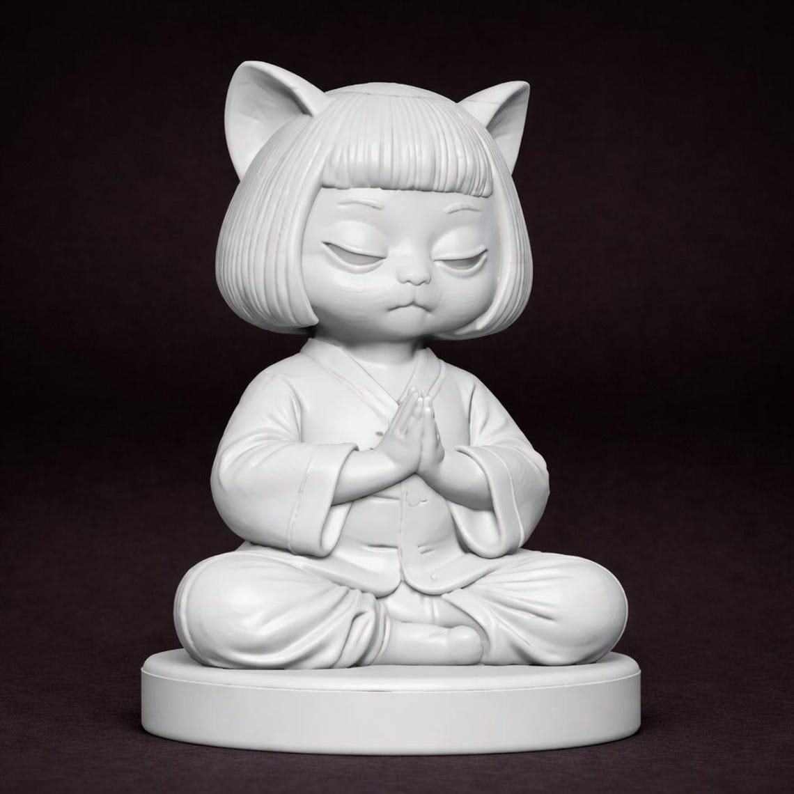 Meditating Cat Monk Figurine – Zen Kawaii Cat Statue | Cute Yoga Cat ...