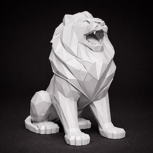 Geometric Lion STL | Low Poly Lion Sculpture | Modern Animal Decor ...
