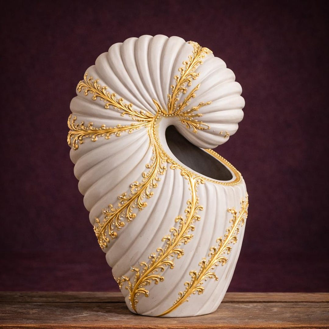 Elegant Nautilus Shell Vase STL | Luxury Gold Accent Seashell Decor ...