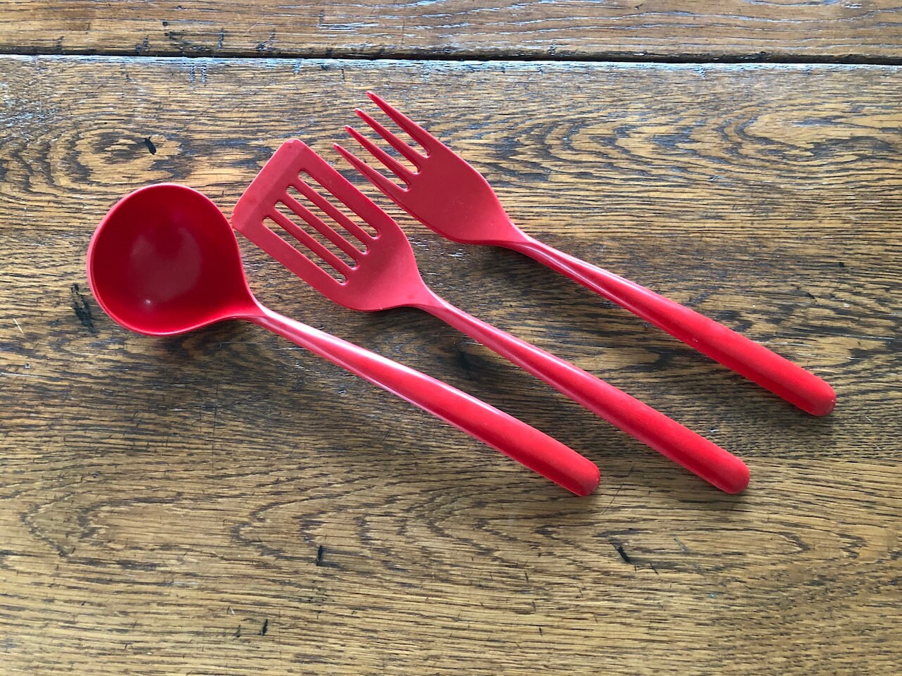Vintage COPCO Red Melamine Utensils – Set of 3 Serving Pieces- 1970