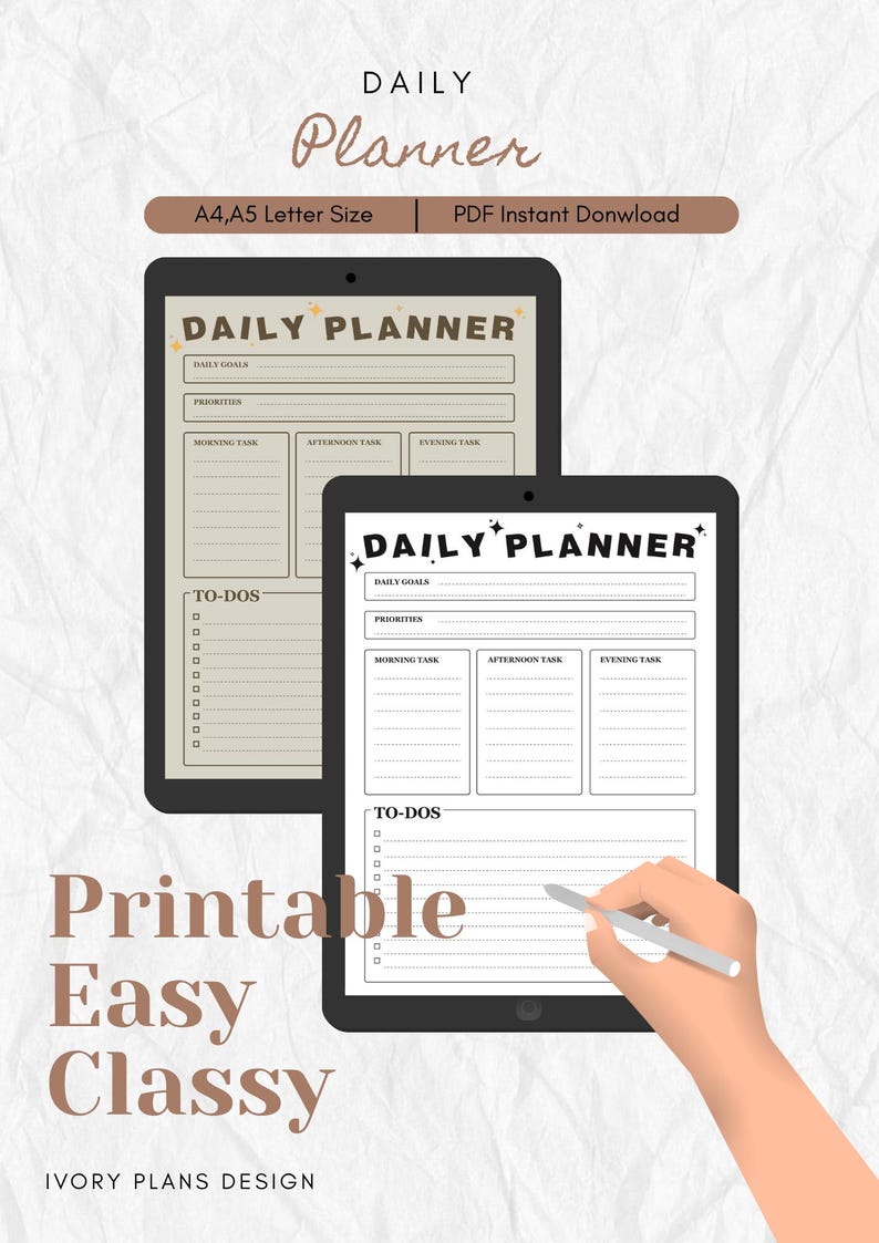 Printable Daily Plans Unisex Template PDF Instant Download - Etsy