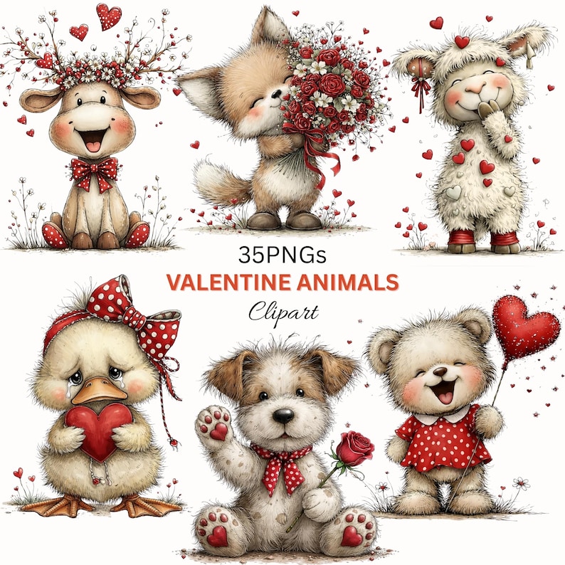 Valentine Animals Clipart – Whimsical PNG Illustrations (instant ...